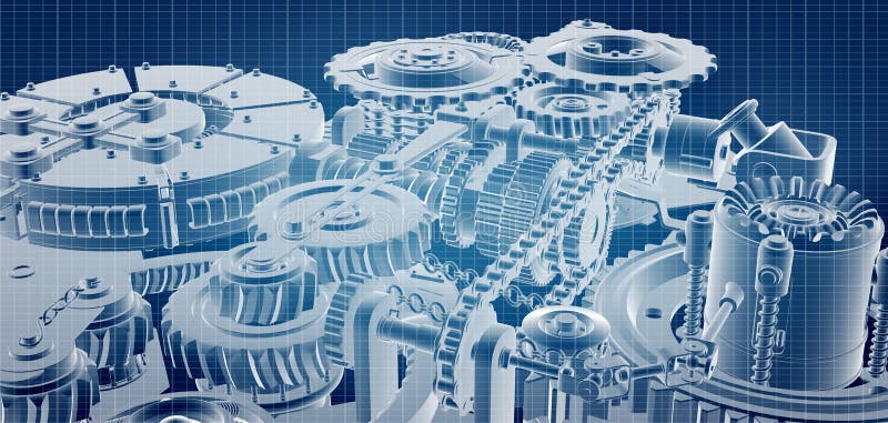 Blueprint Project of Engine Design with Gears Stock Image - Image of ...