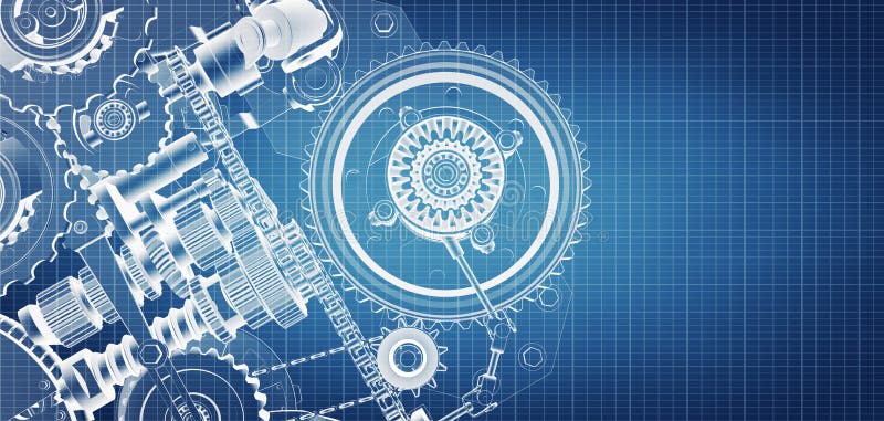 Blueprint Project of Engine Design with Gears Stock Photo - Image of ...
