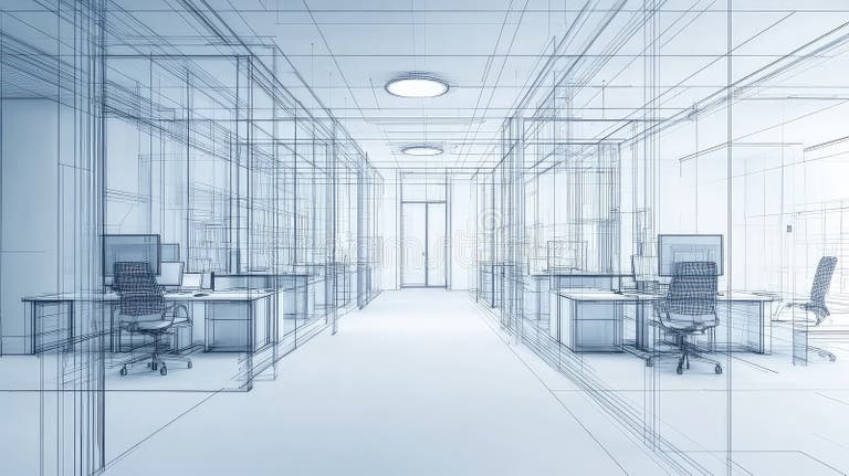 Blueprint Project Planning an Empty Modern Office Interior Stock Image ...