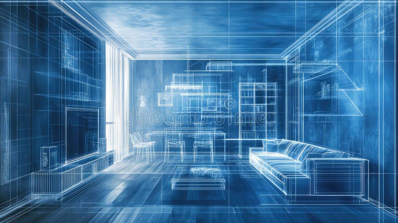 Blueprint X-ray of Apartment Layout Stock Illustration - Illustration ...