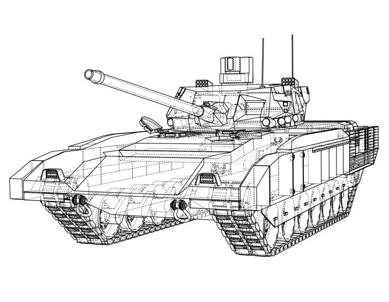 Blueprint of Realistic Tank. Top, Front and Side View. Detailed Armored ...