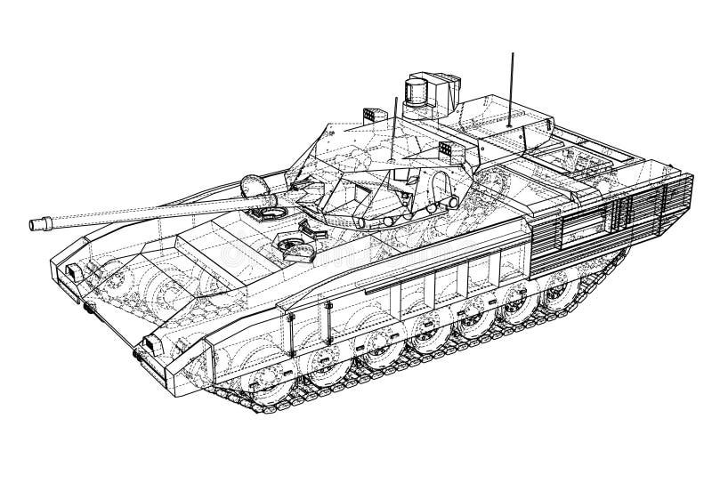 Blueprint of Realistic Tank. Top, Front and Side View. Detailed Armored ...