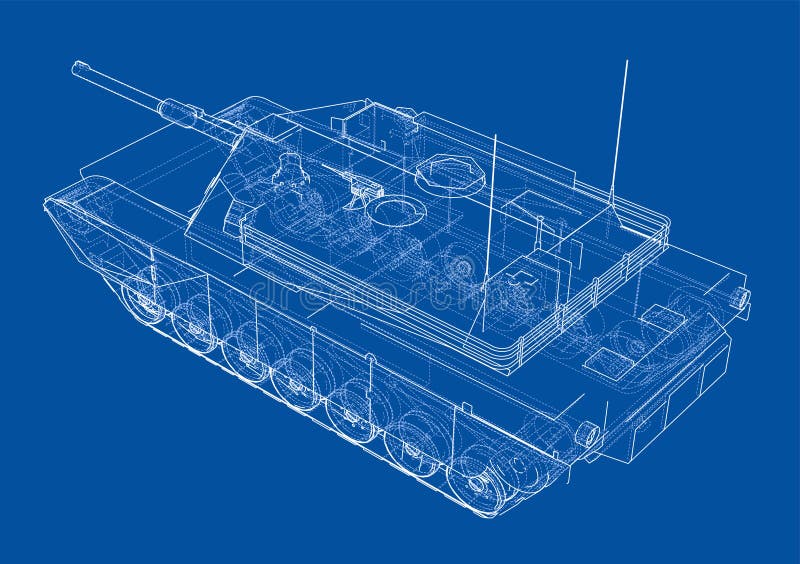 Blueprint of Realistic Tank. Top, Front and Side View. Detailed Armored ...
