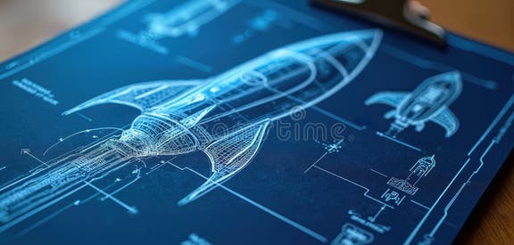 Blueprint of a Rocket Project Design on Clipboard. Technical Drawing ...