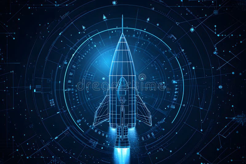 Blueprint Rocket Technology Background Mesh Line Around by Generative ...