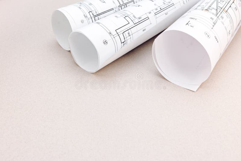 Blueprint Rolls of Plans, Architectural Project Stock Photo - Image of ...