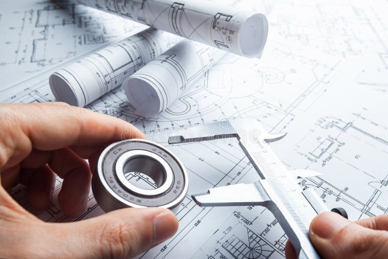 Blueprint Rolls and Set of Construction Tools Stock Photo - Image of ...