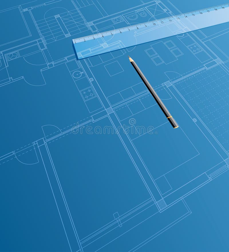 Blueprint House Design Roll Stock Illustration - Illustration of room ...