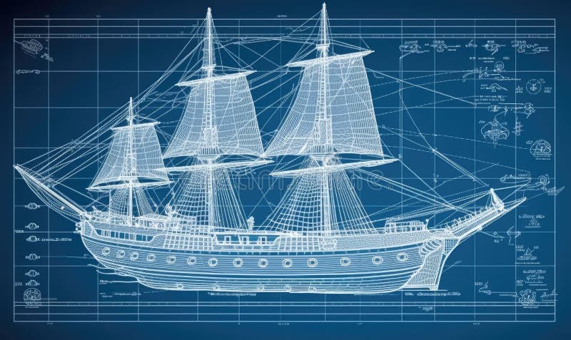 The Blueprint of Ship Displays the Arrangement of Its Engines ...