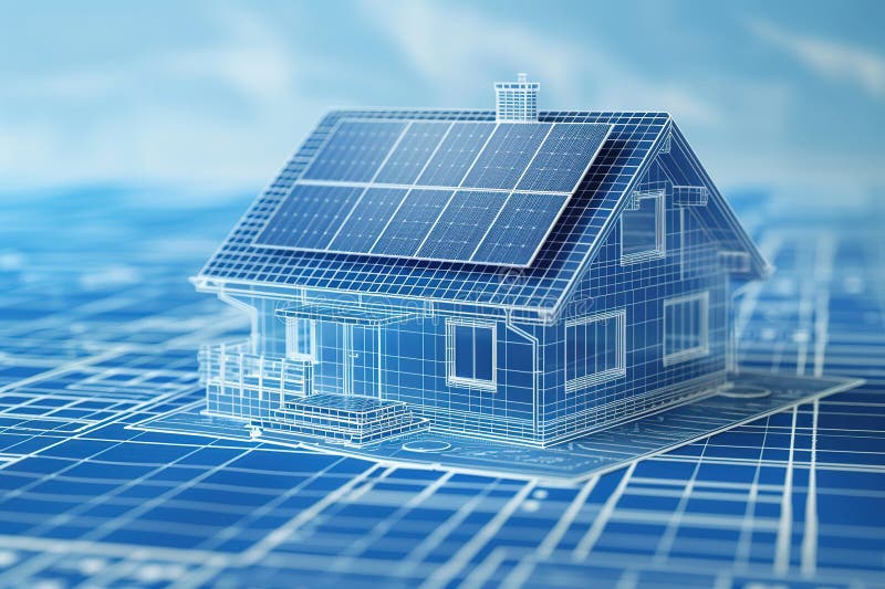 Blueprint of Smart Home with Solar Panels. Generative AI. Stock ...
