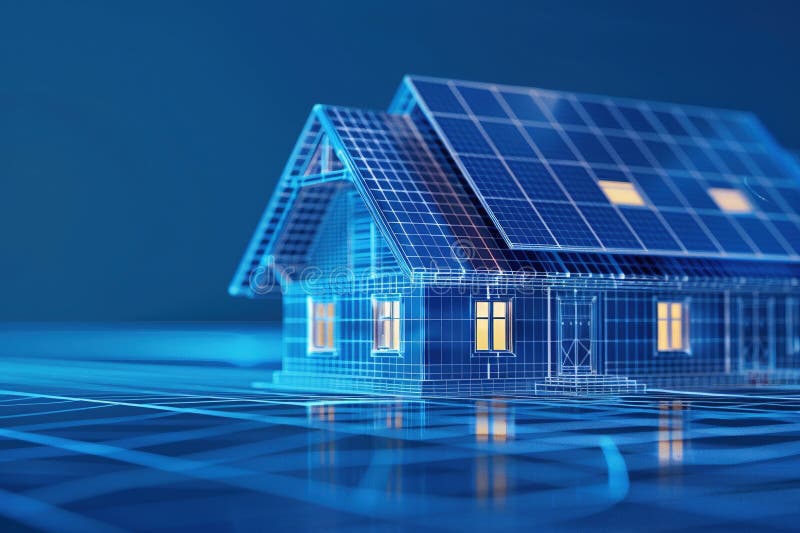 Blueprint of Smart Home with Solar Panels. Generative AI. Stock ...
