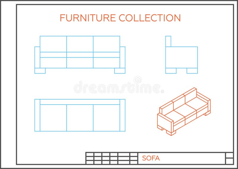 Blueprint of a sofa stock illustration. Illustration of isometric ...