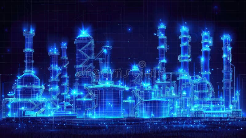 Blueprint-style Digital Visualization of an Industrial Complex with a ...