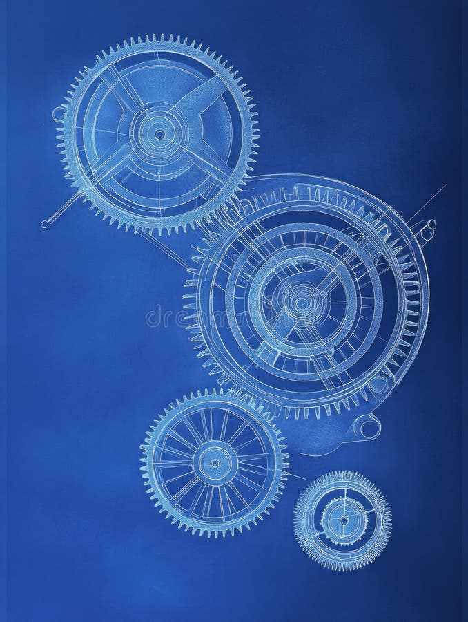 Blueprint-style Drawing of Gears on a Blue Background Stock ...