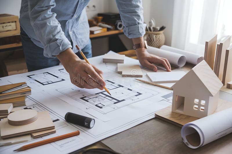 Blueprint Table with Tools, Pencil Suggests Creative Architectural ...