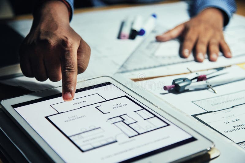 Blueprint on Tablet Computer Stock Photo - Image of professional ...