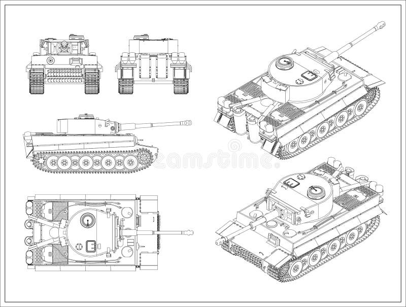 German Heavy Tank of World War II. Blueprint Tank in Three Projections ...
