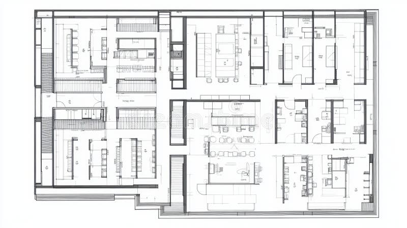 Blueprint of a Tech Office Layout Featuring Collaborative Spaces Stock ...