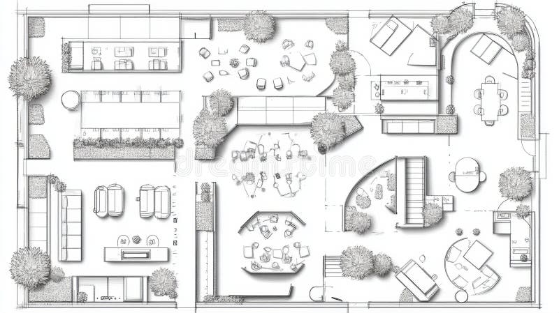 Blueprint of a Tech Office Layout Featuring Collaborative Spaces Stock ...