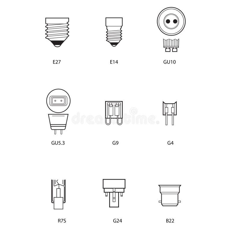 Blueprint, Technical Draw of Different Bulb Socket Stock Vector ...