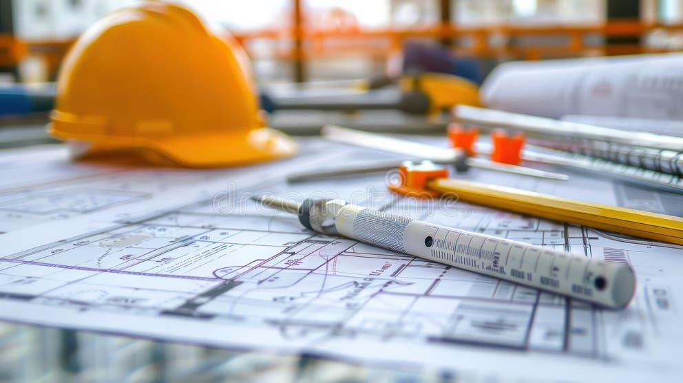 Blueprint and Tools at a Commercial Stock Illustration - Illustration ...