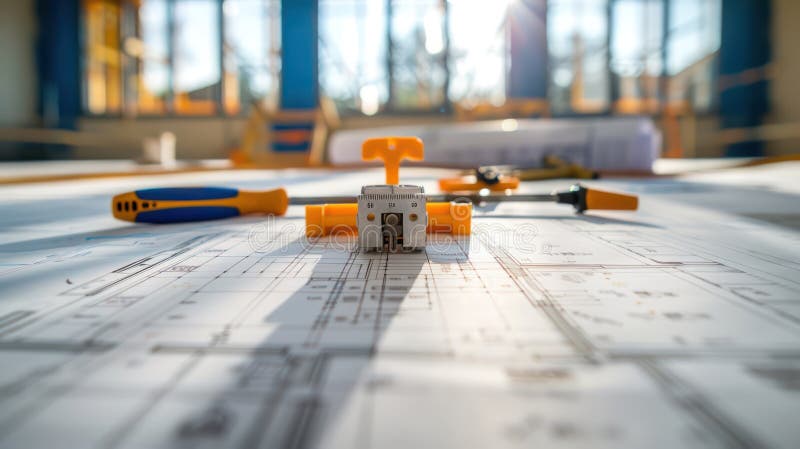 Blueprint and Tools at a Commercial Stock Illustration - Illustration ...