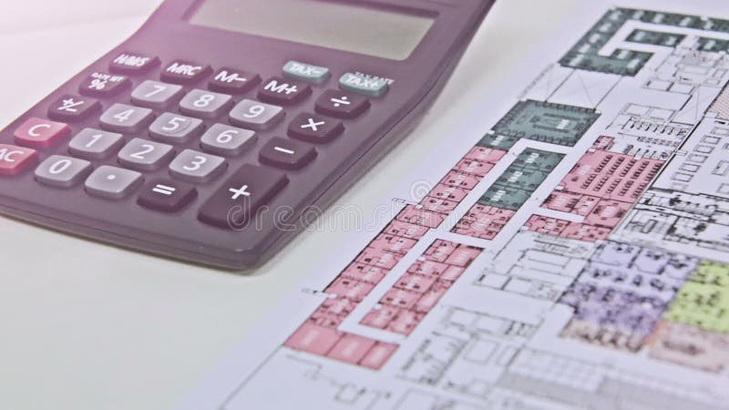 Blueprint stock video. Video of calculator, ruler, printout - 36343612
