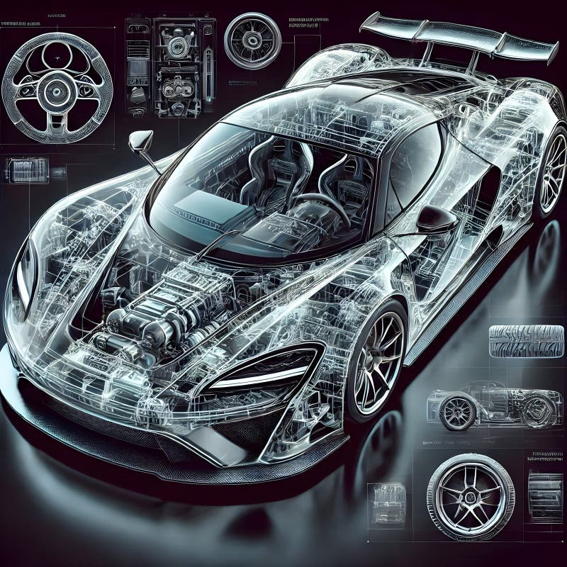 Blueprint of a Transparent Supercar Showing Internal Components, Engine ...