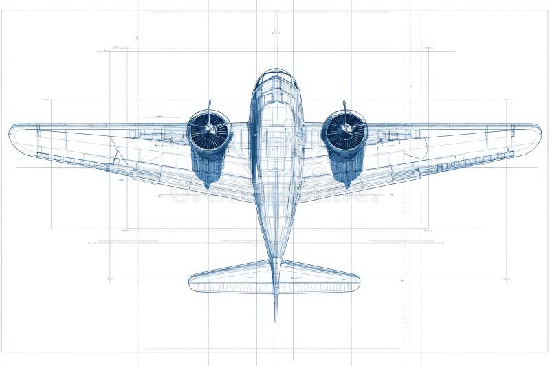 Blueprint of a Twin Engine Aircraft Showcasing Detailed Design Elements ...