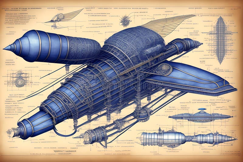 Blueprint of Vimana Flying Machine, Generative AI Illustration Stock ...