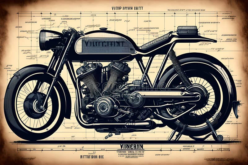 Blueprint of Vintage Motorcycle, Generative AI Illustration Stock ... Blueprint of Vintage Motorcycle, Generative AI Illustration Stock ...