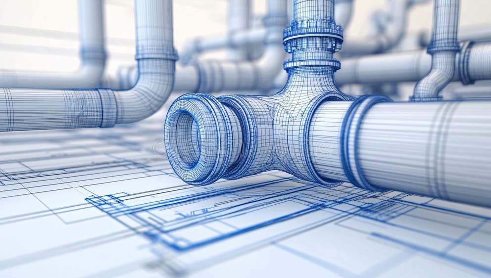 Blueprint Wireframe Pipes Engineering Design High Quality Image Stock ...