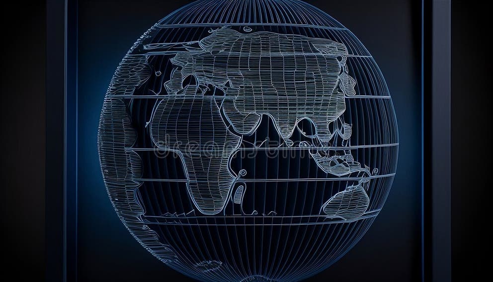 Blueprint Wireframe of Translucent Earth on Black Background Made with ...