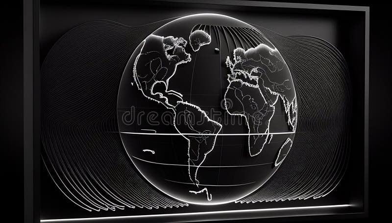 Blueprint Wireframe of Translucent Earth on Black Background Made with ...