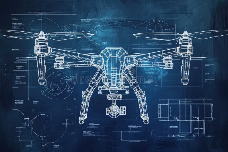 Blueprinted Image of a Flying Device, Detailed Design Plans for a ...