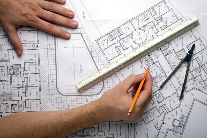 Blueprints stock photo. Image of geometry, desk, contractor - 8367532