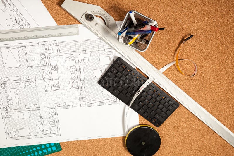 Blueprints on an Architect Table Stock Photo - Image of white, working ...