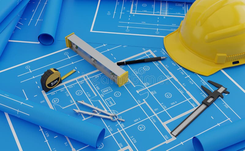 Blueprints Architectural Flat Project Plan and Office Supplies on ...