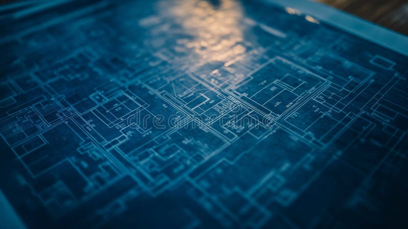 Blueprints, Architectural Floor Plan Drawing with Blue and White Lines ...