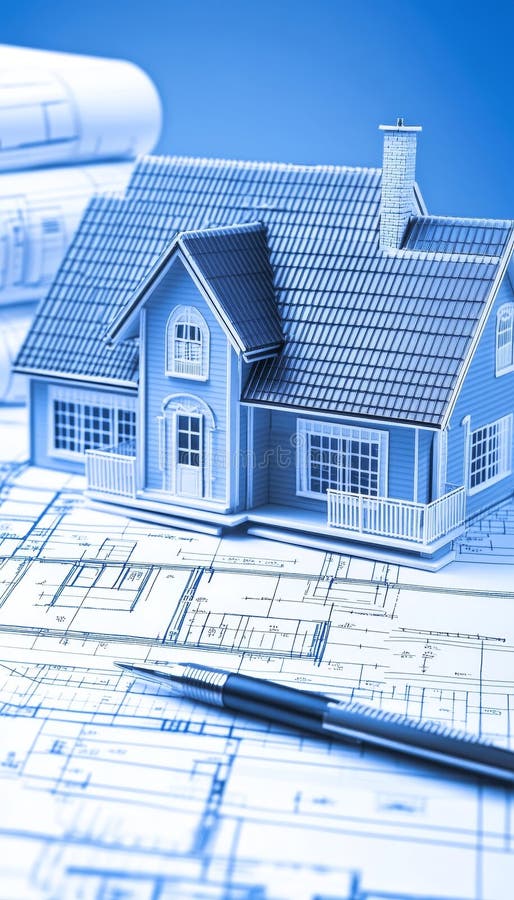 Blueprints and Architectural Model of a House New Home Construction or ...