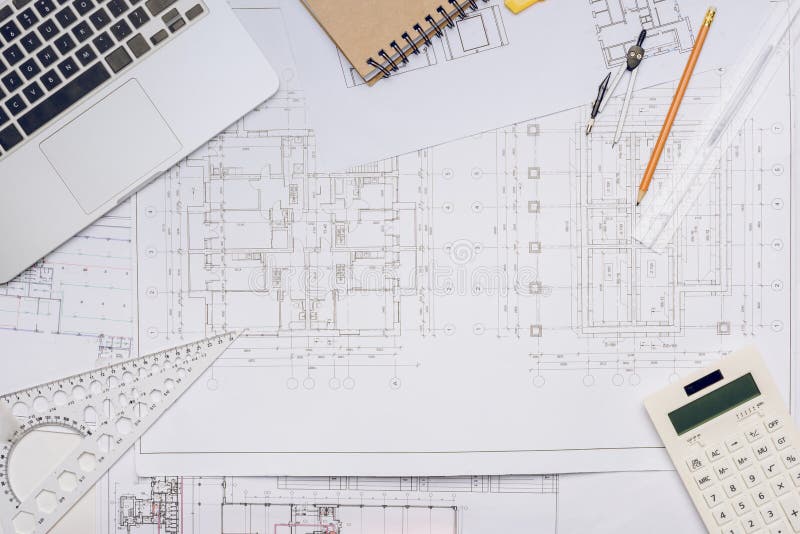 Blueprints of architecture stock photo. Image of work - 15423216