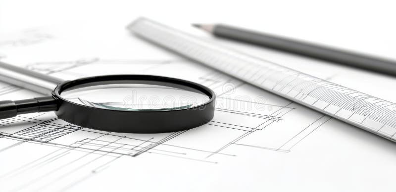 Blueprints for Architecture that Include Drafting Tools and a Magnifier ...