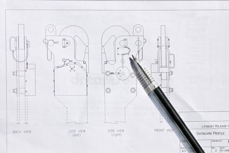 Blueprints with Ballpoint Pen Stock Photo - Image of facility, built ...