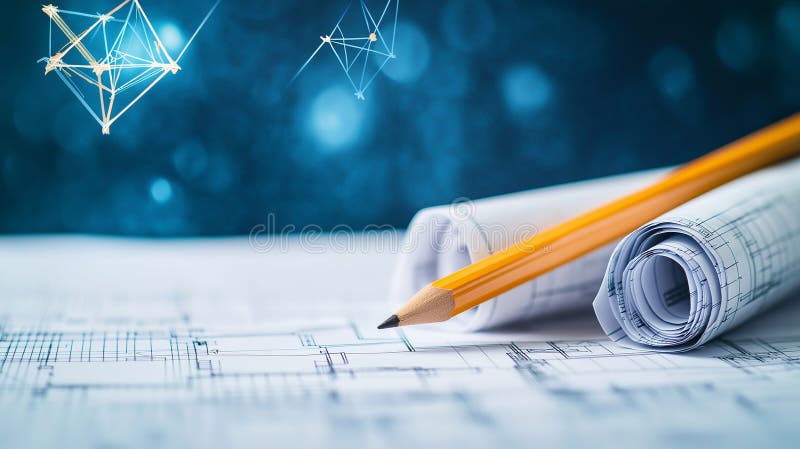 Blueprints of Construction Plans with Pencil on Table Showcasing ...