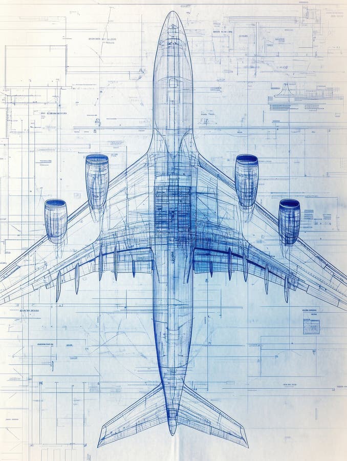 Blueprints Detailing the Technical Design of an Airplane Showcasing ...