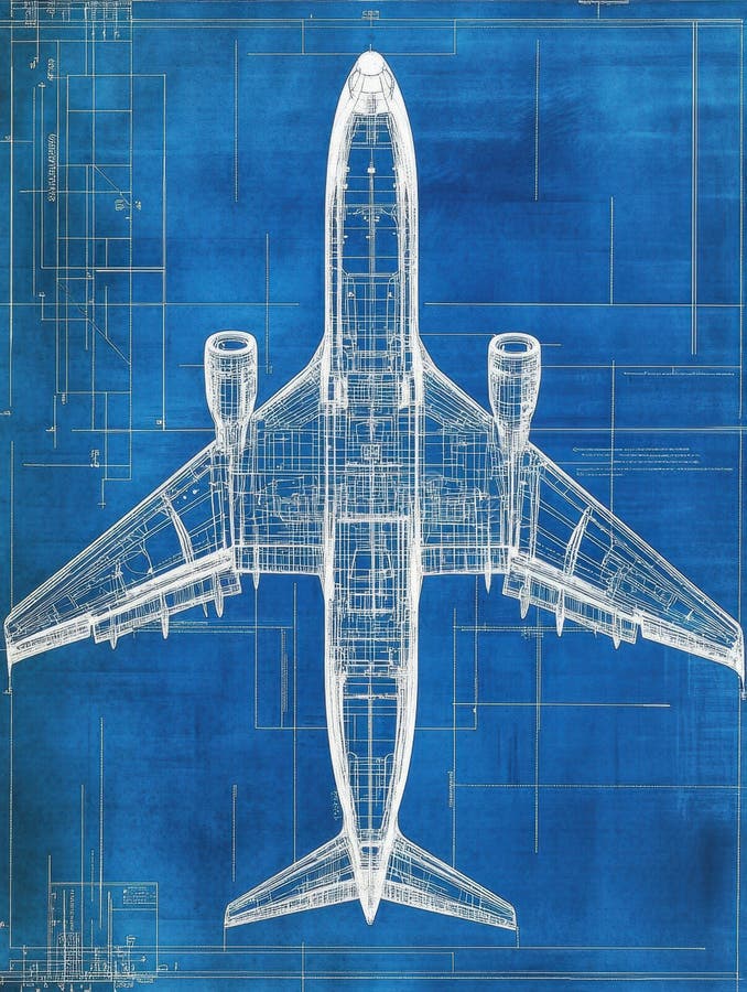Detailed Technical Blueprints Showcasing Design Structure Airplane Blue ...