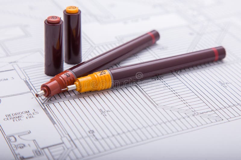 Blueprints and Drafting Tools. Stock Image - Image of pencil, drafting ...