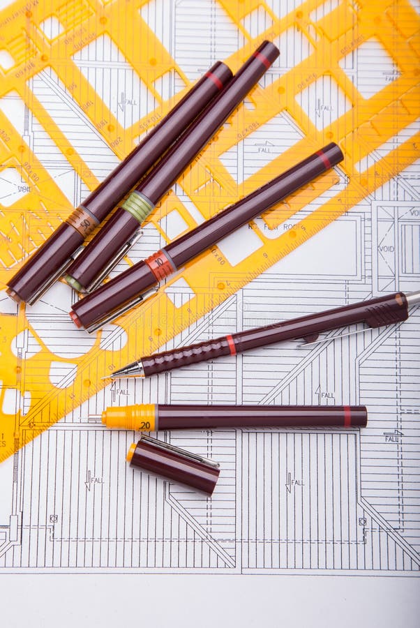 Blueprints and Drafting Tools. Stock Illustration - Illustration of ...