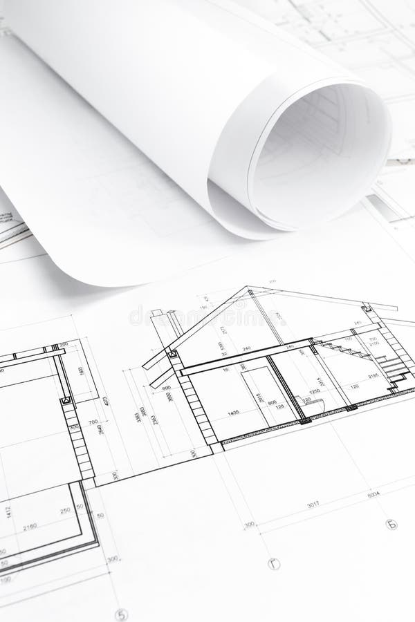 Blueprints for House Construction Stock Photo - Image of paper ...