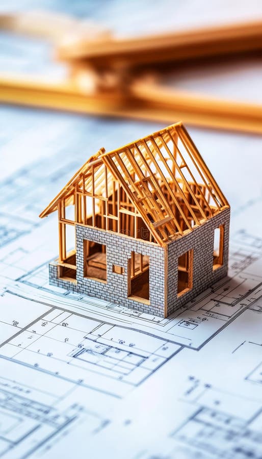 Blueprints of a House Under Construction a Building Project for the ...